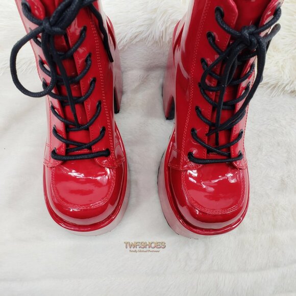 Demonia | Shoes | Red Patent Platform Goth Punk Ankle Boots | Poshmark